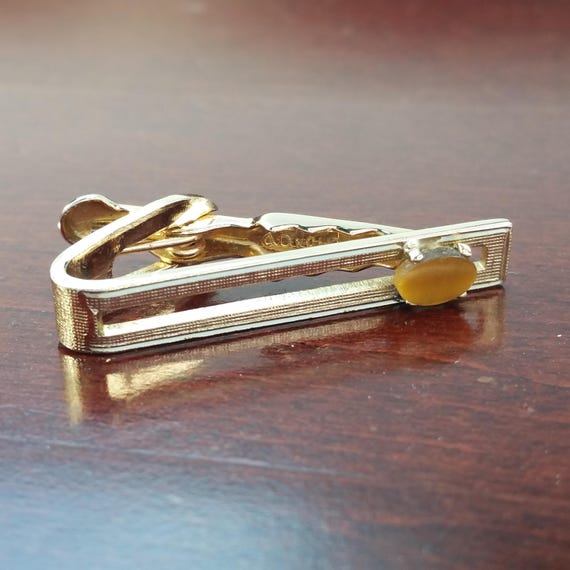 1960's Vintage Tigerseye Tie Clip, 1.3" Tie Accessory… - Gem