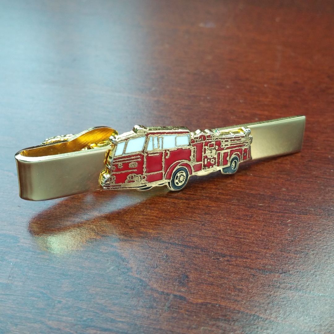 Vintage Fire Truck Tie Clip, Red White & White Enamels, Gold Fireman ...