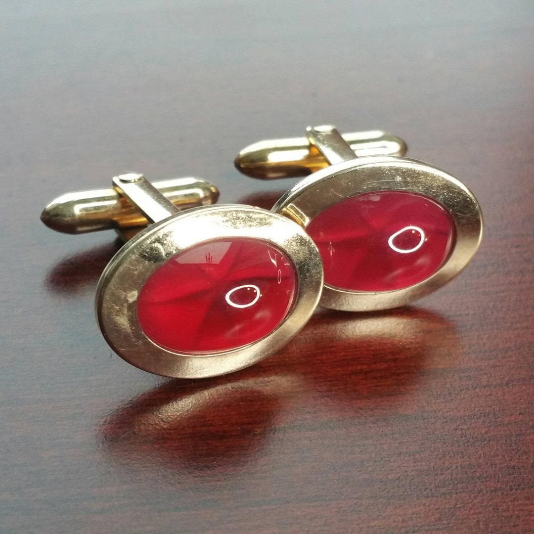 Vintage Cufflinks, 1950's Correct Quality D&B, Ruby Red Glass Cabochon ...
