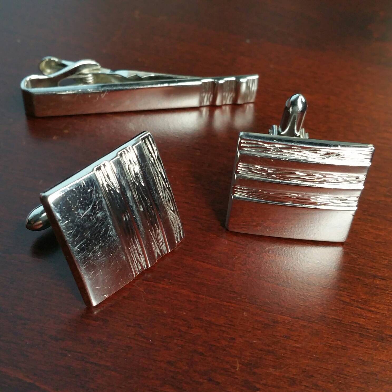 Vintage Swank Cufflink and Tie Clip Set, Chunky Cufflinks, Large Square ...