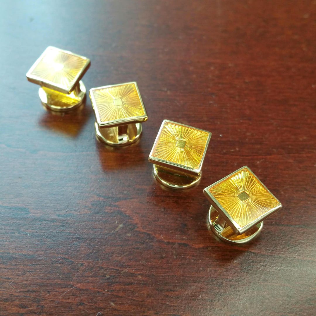 Vintage 4 Piece Tuxedo Shirt Studs, Golden Guilloche Enamel, Gold ...