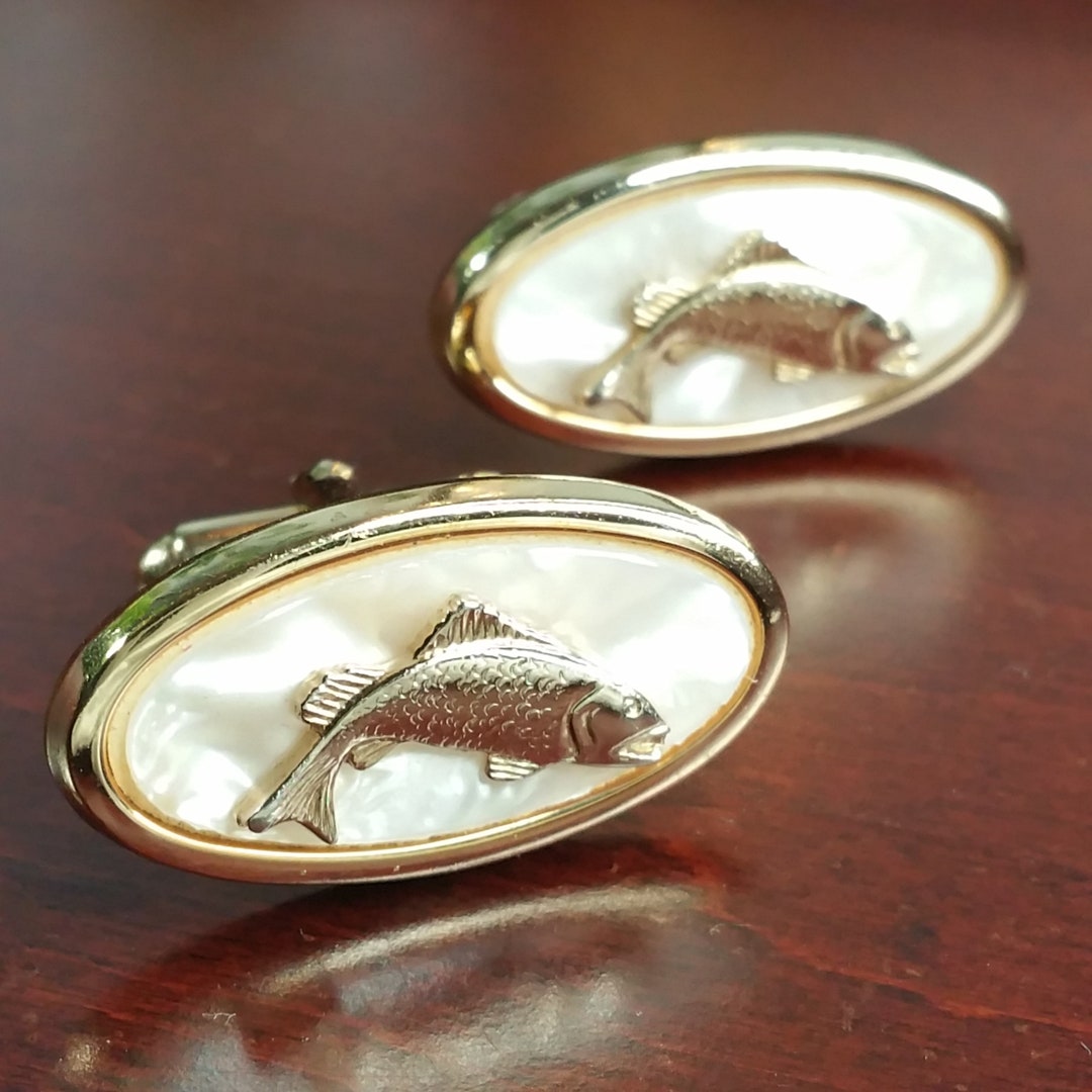 Vintage Fish Cufflinks, 1950's Anson Salmon Cufflinks, Mother of Pearl ...
