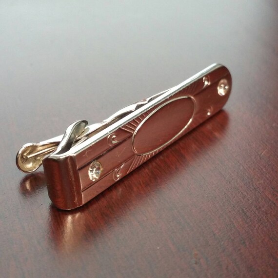 Vintage Tie Clip, 1960's Swank, Clear Rhinestones, Si… - Gem