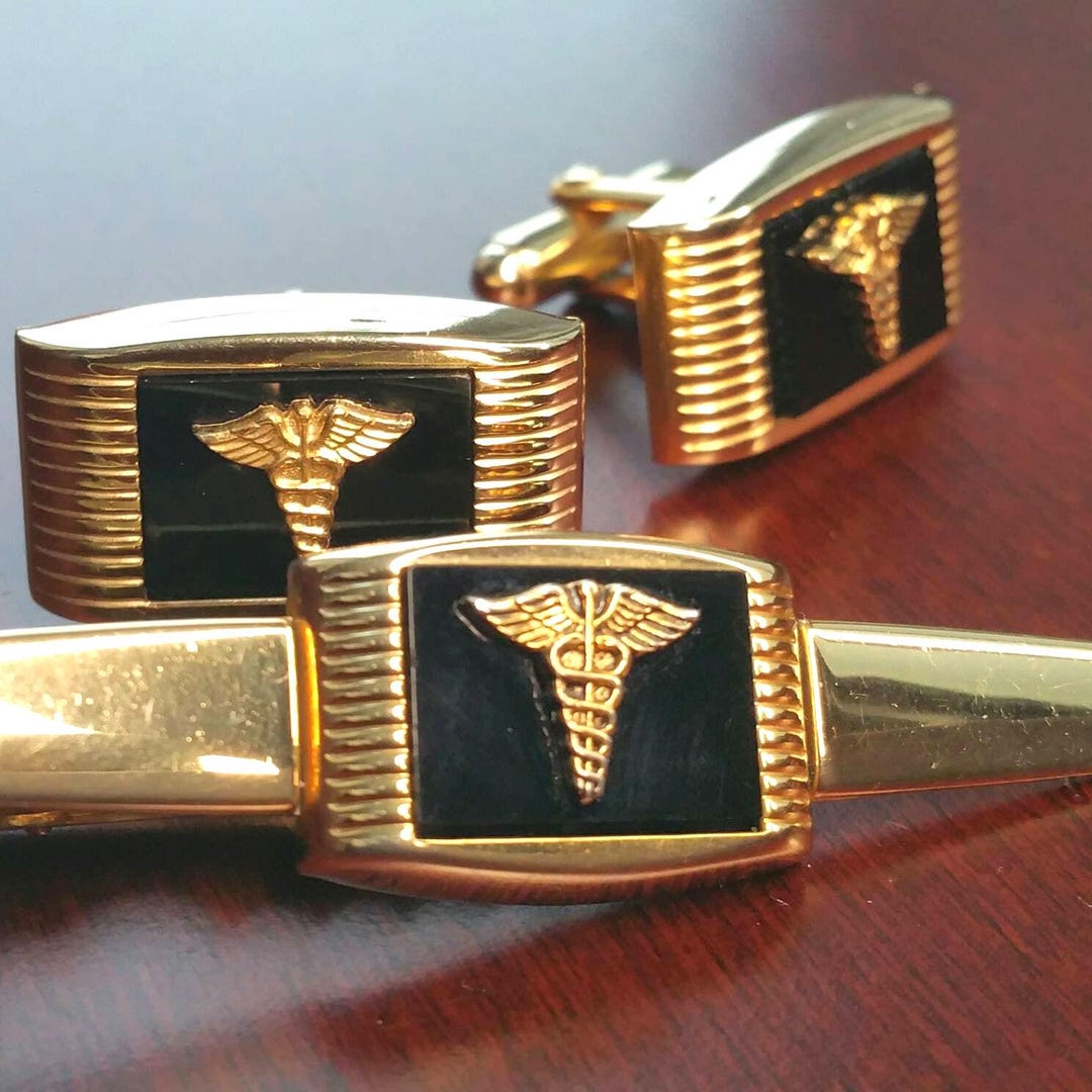 Vintage Doctor Cufflinks & Tie Clip, 1950s Anson Gold Plate Art Deco ...