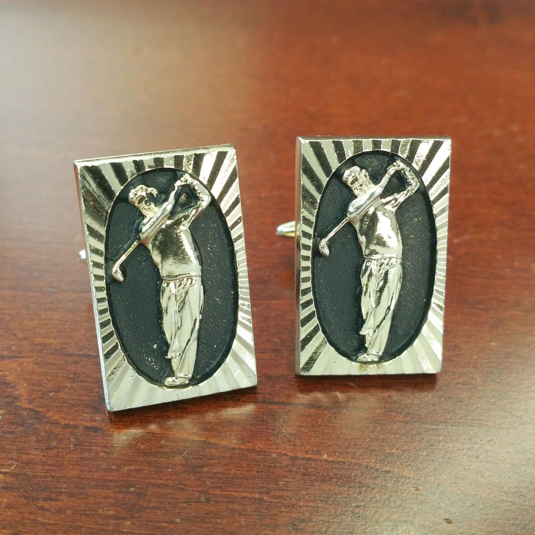 Vintage Golf Cufflinks, 1970's Suit Accessories, Golfer in Swing ...