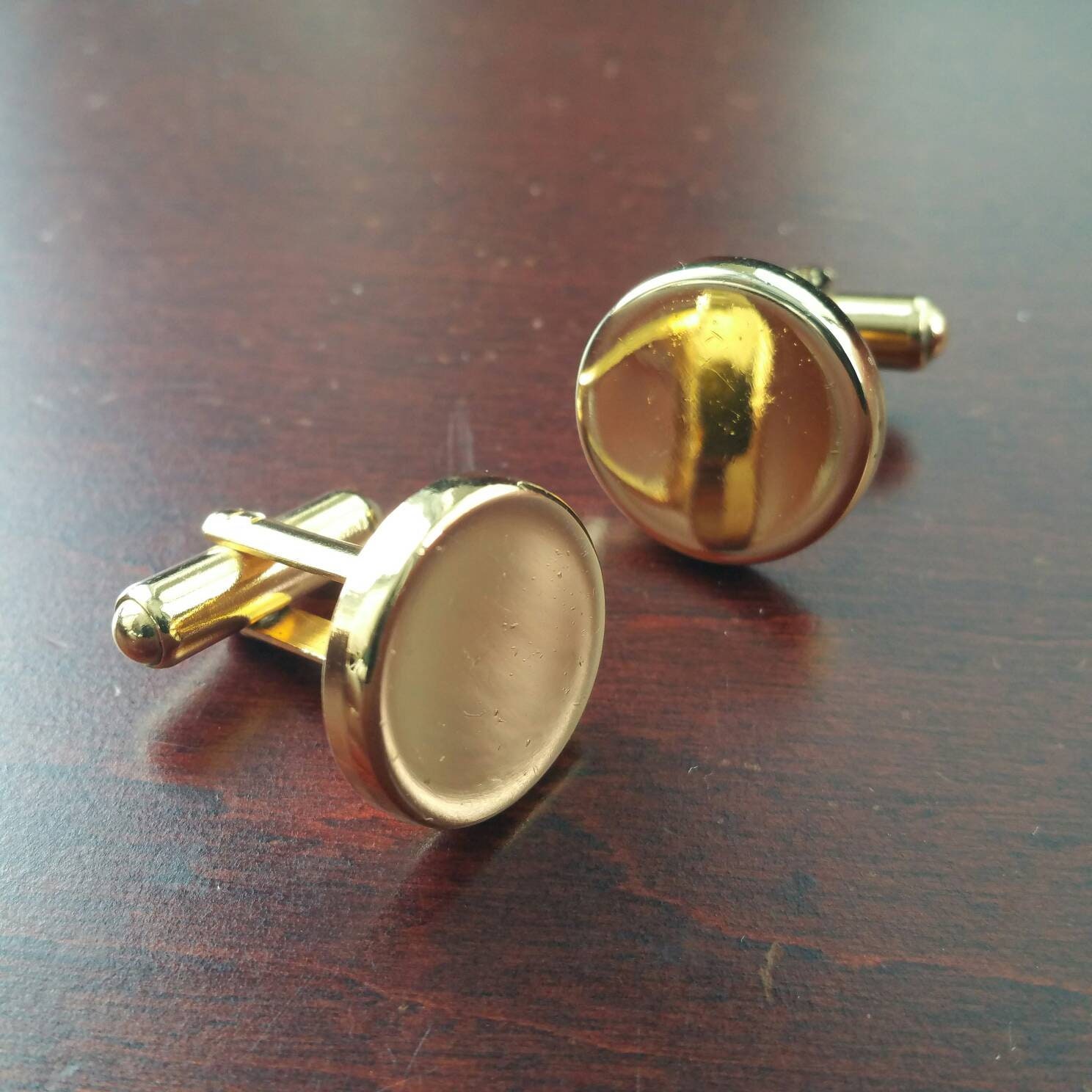 Vintage Gold Military Cufflinks, 1960's Simple Round Concave Cuff Link ...