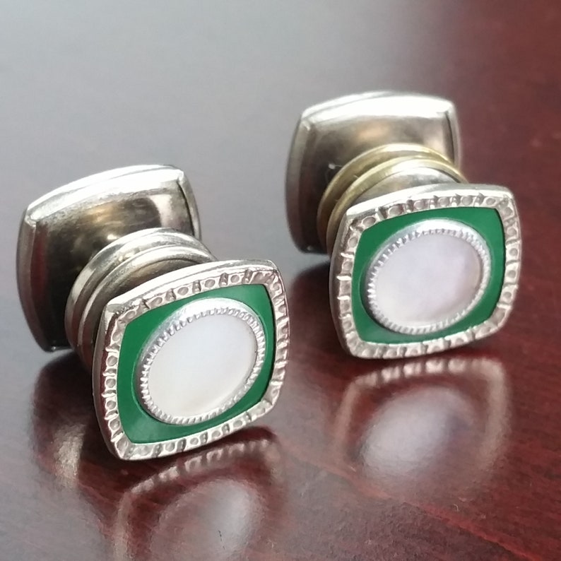 Vintage Snap Cufflinks, 1920's Antique Mother of Pearl Snap Link, Green ...
