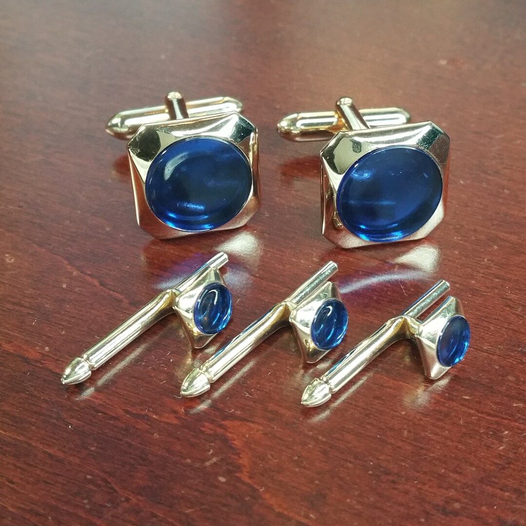 Vintage Tuxedo Cufflink & Studs, 1950's Swank Formal 5 Piece Set, Blue ...