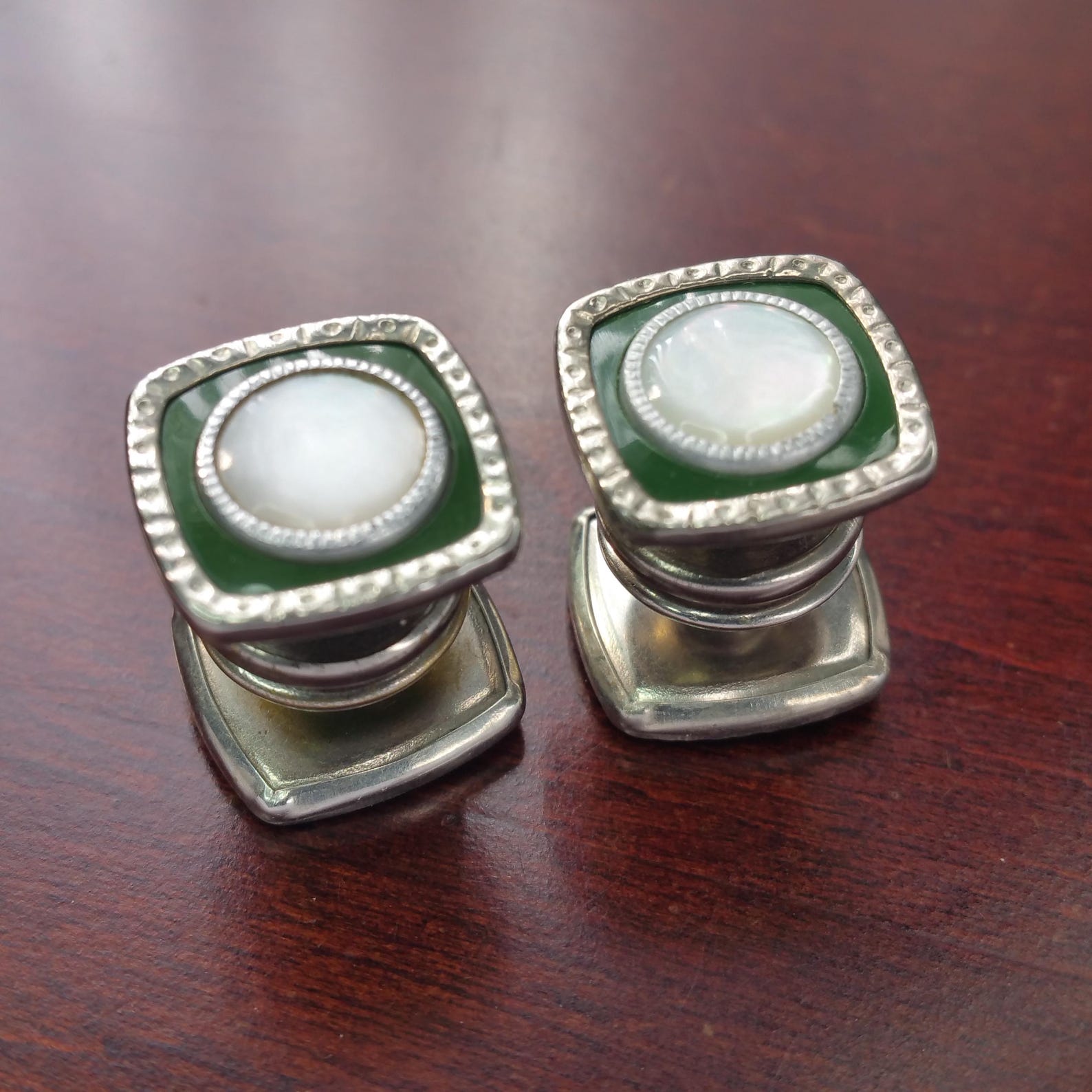 Vintage Snap Cufflinks, 1920's Antique Mother of Pearl Snap Link, Green ...