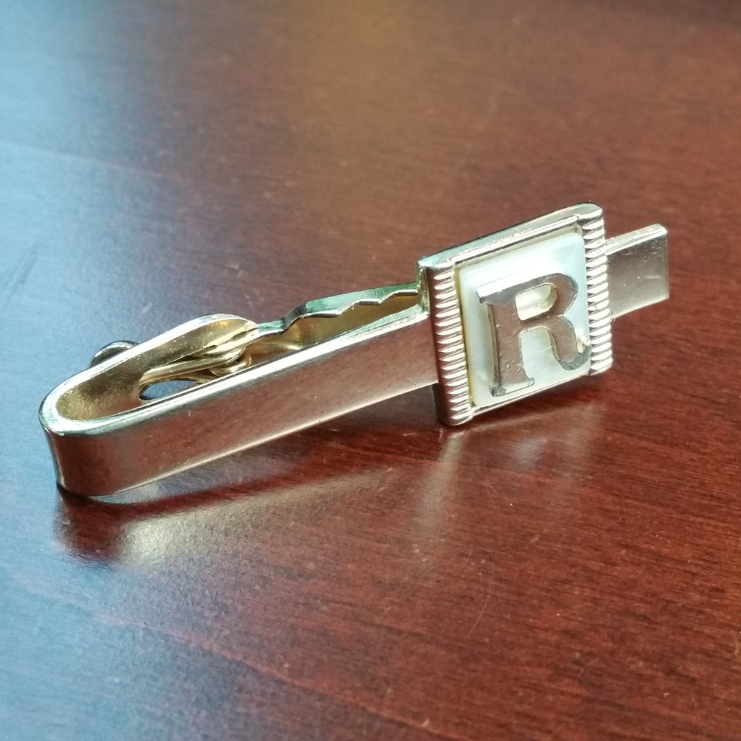 Vintage Letter R Tie Clip, 1950's Initial R Tie Bar, Mother of Pearl ...