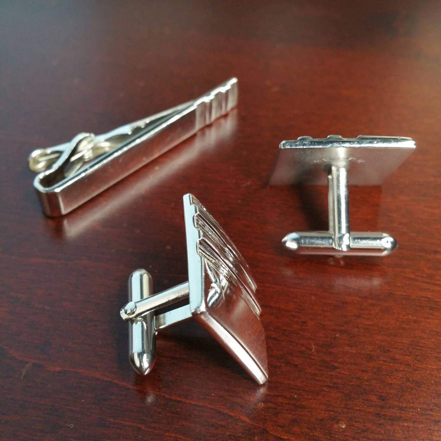 Vintage Swank Cufflink and Tie Clip Set, Chunky Cufflinks, Large Square ...