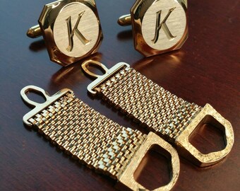 Vintage Cufflinks, 1960's Hickok Initial k Cuff Links, Oval Brushed ...