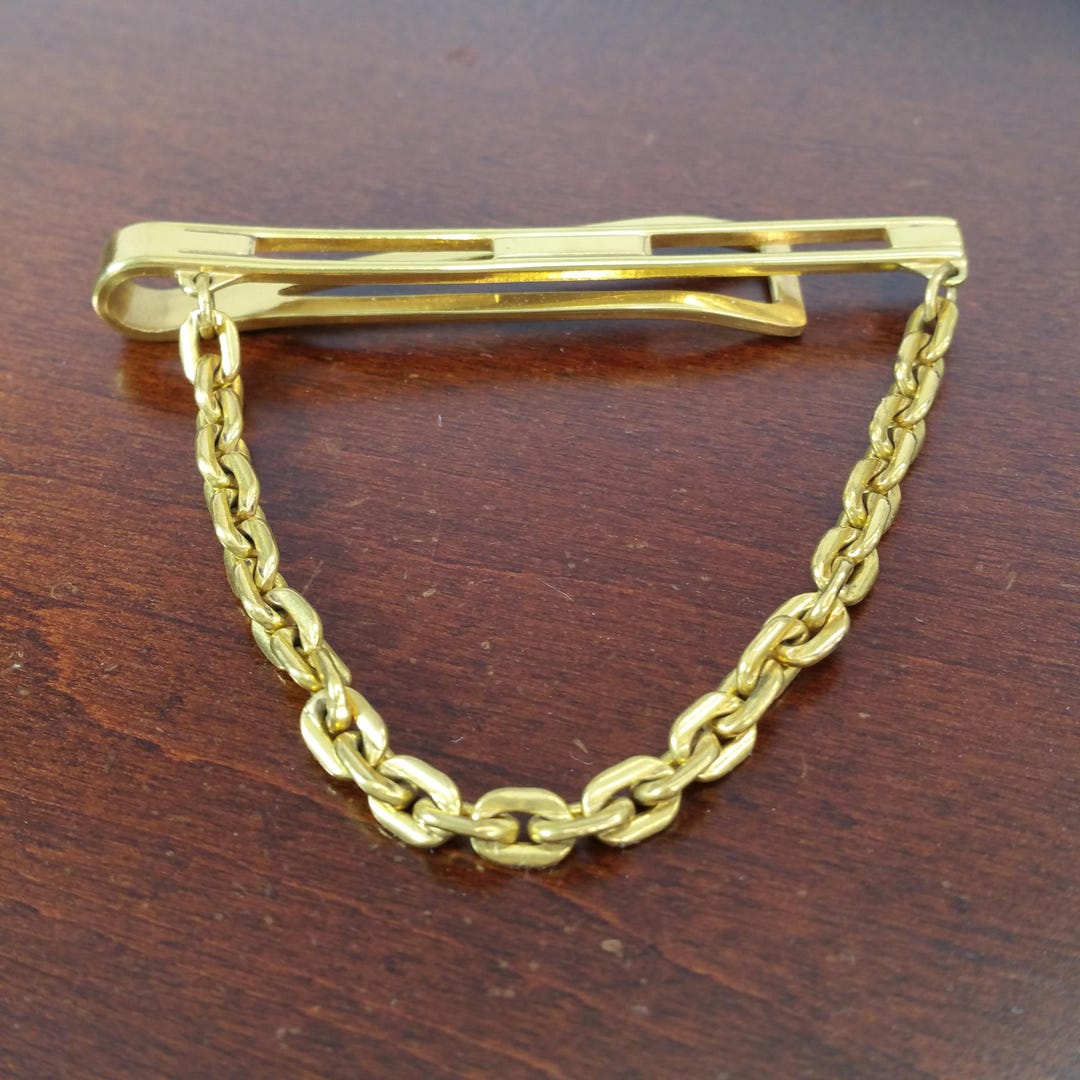 Vintage Tie Chain, 1940's Gold Plated Tie Clip With Chain, Elegant Men ...