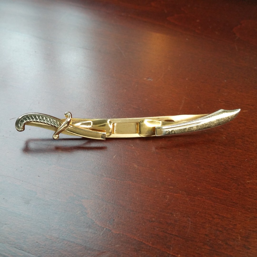 Vintage Sword Tie Bar, 1940's Swank Cutlass Tie Clip, Dual Tone Silver ...