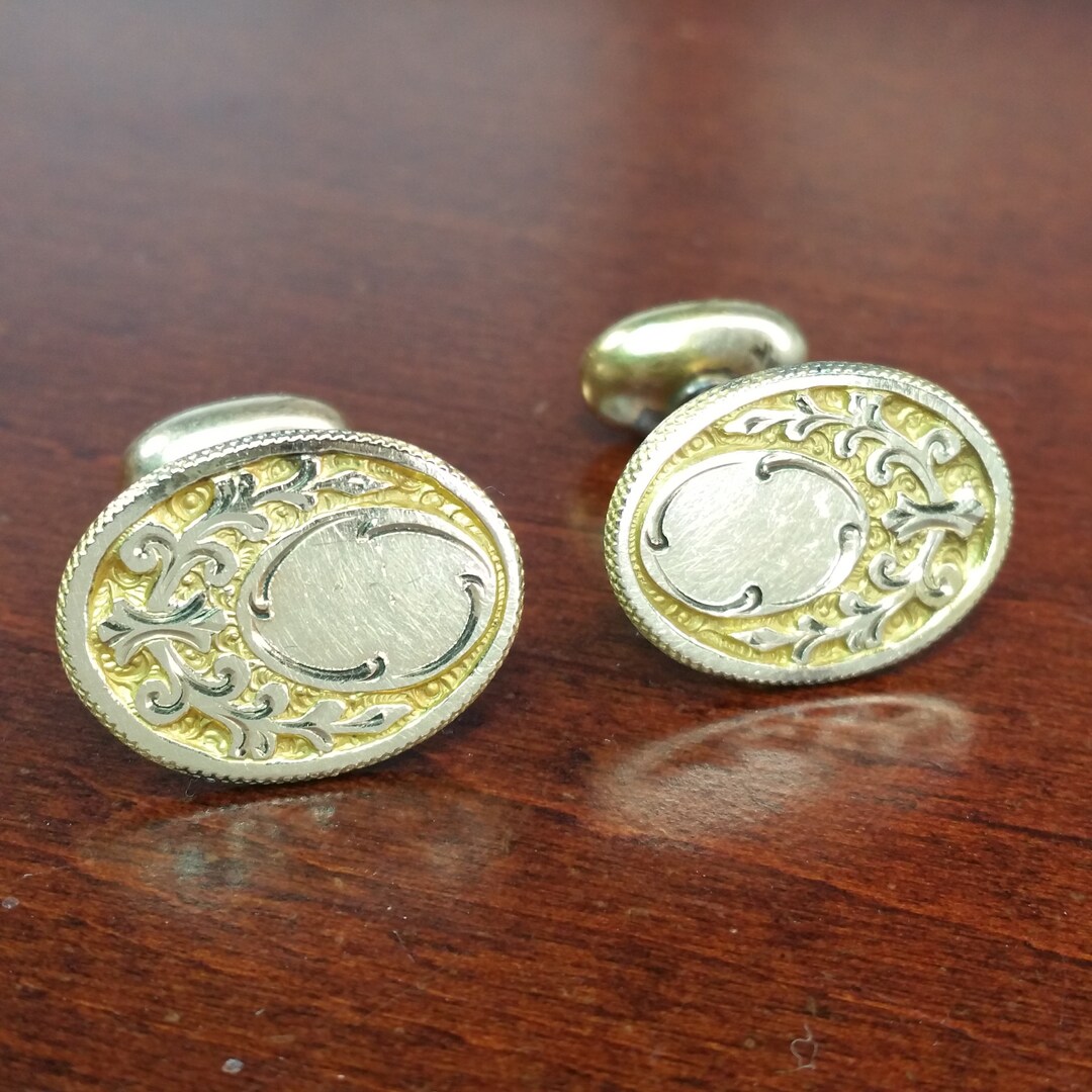 Antique Gold Cufflinks, 1900's Edwardian Era Chased & Hand Engraved ...
