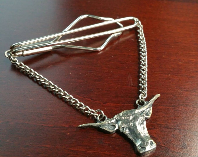 Vintage Longhorn Tie Chain, 1940's Cowboy Chain Tie Bar, Texas Longhorn ...