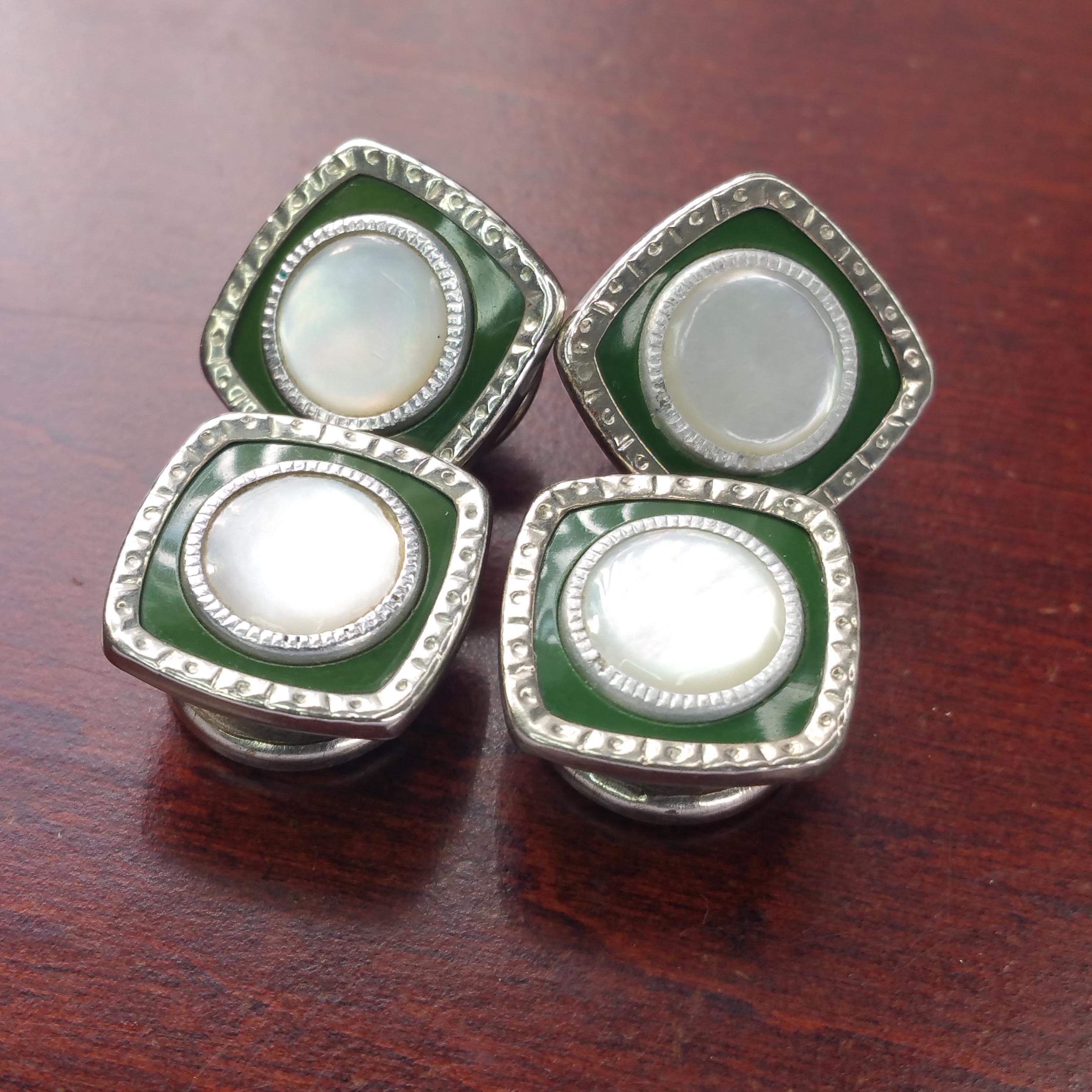 Vintage Snap Cufflinks, 1920's Antique Mother of Pearl Snap Link, Green ...