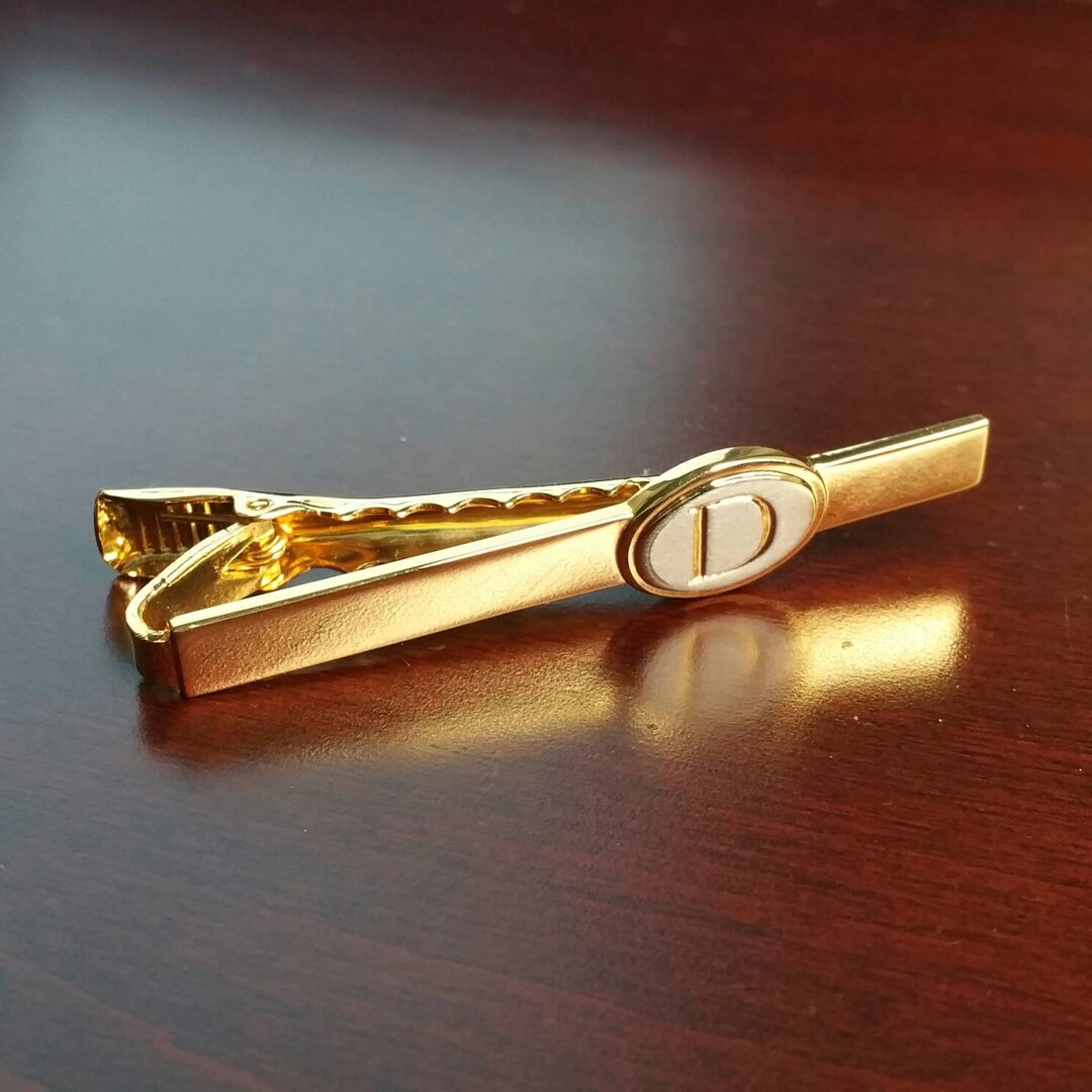 Initial D Tie Clip, 22K Gold Plate on Brass, Gold Tie Clip, Bold Letter ...