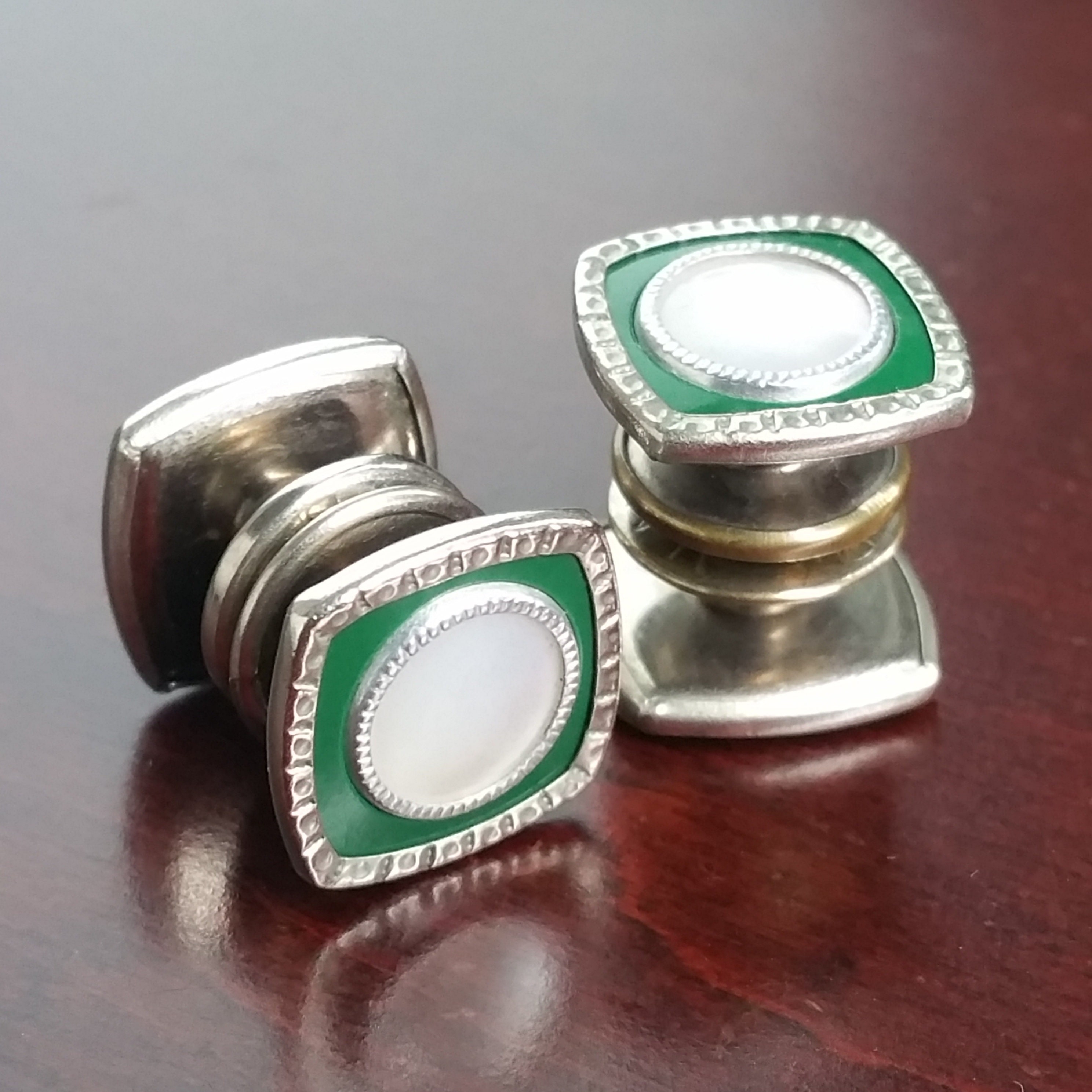 Vintage Snap Cufflinks, 1920's Antique Mother of Pearl Snap Link, Green ...