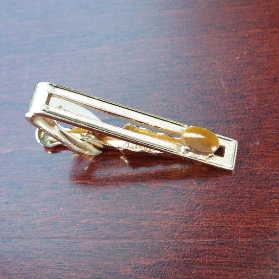 1960's Vintage Tigerseye Tie Clip, 1.3" Tie Accessory… - Gem