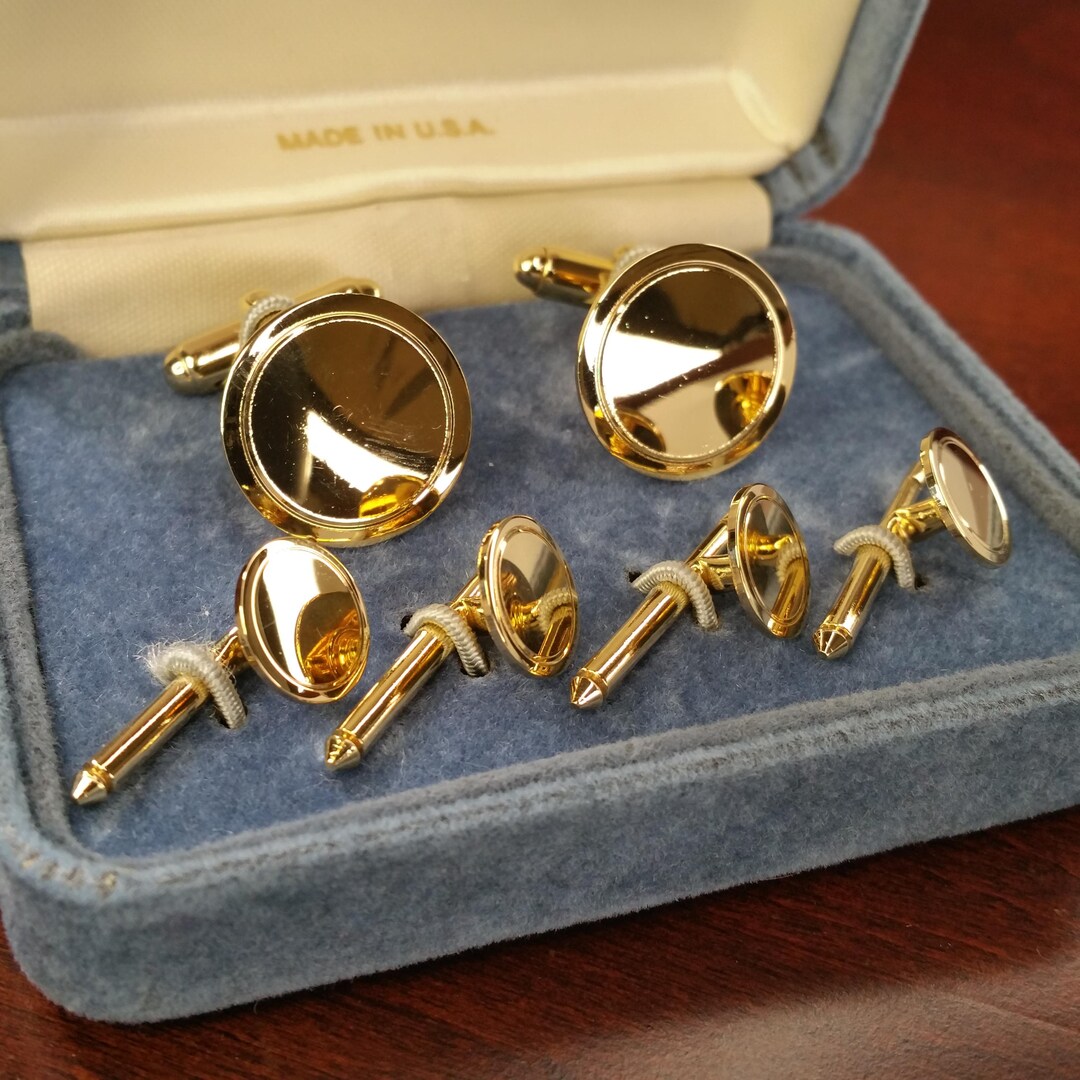 Vintage Tuxedo Cuff Link & Stud Set, 1950's Anson Formal Gold Plated 6 ...