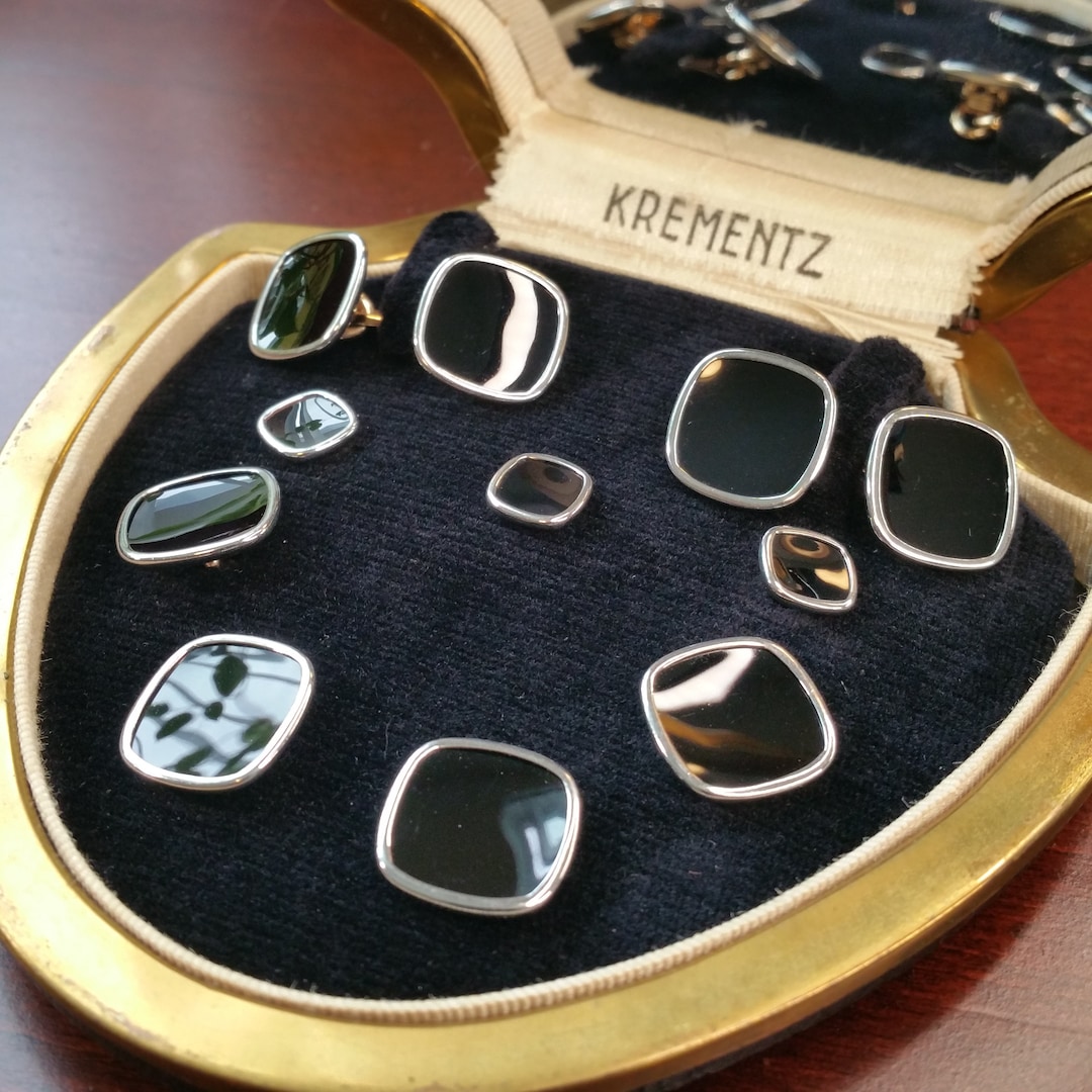 Vintage Tuxedo Cufflink & Stud Set, 1930's Krementz 9 Piece Tux Shirt ...