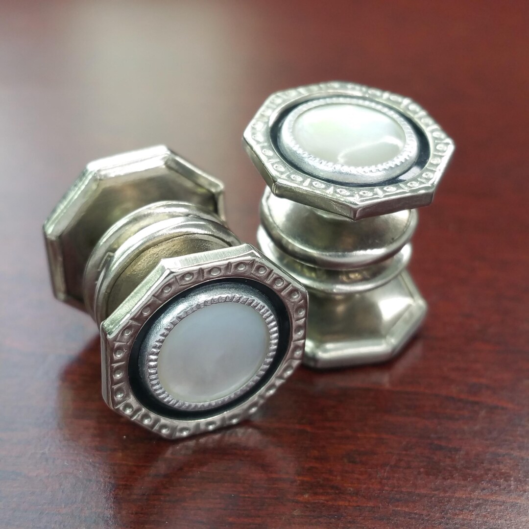 Vintage 1920's Snap Cufflinks Silver Tone Mother of Pearl Snap Link ...