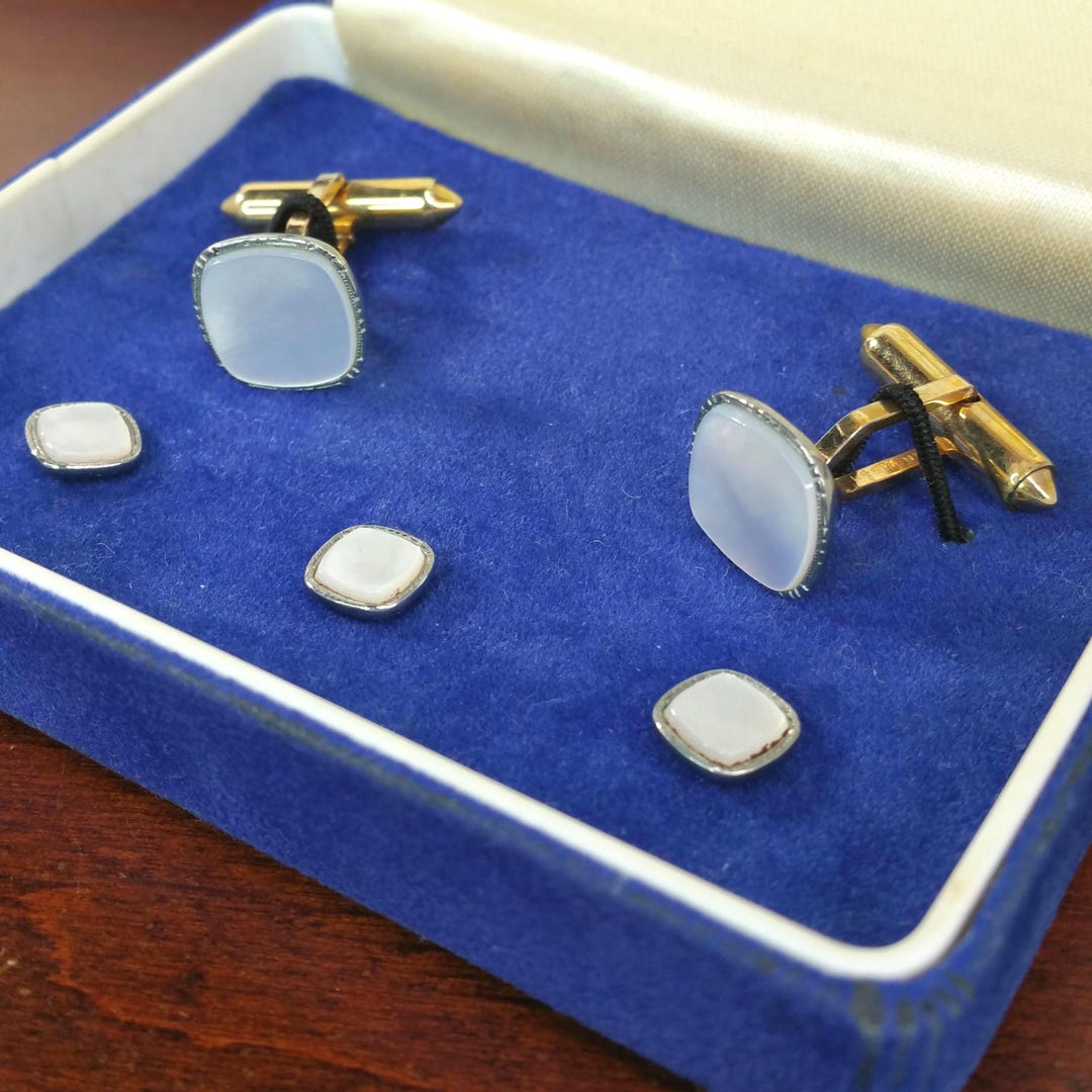 Vintage Tuxedo Cufflink & Stud Set, 1940's Krementz 5 Piece Tux Shirt ...