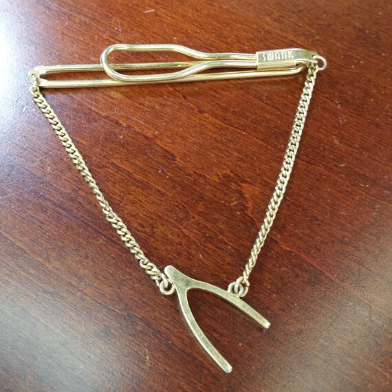 Vintage Tie Chain, 1930's Swank Gold Tie Clip with Lu… - Gem