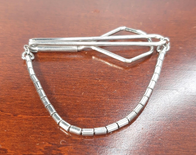 Vintage 1930's Swank Tie Chain, Art Deco Silver Tone Beaded Tie Clip ...