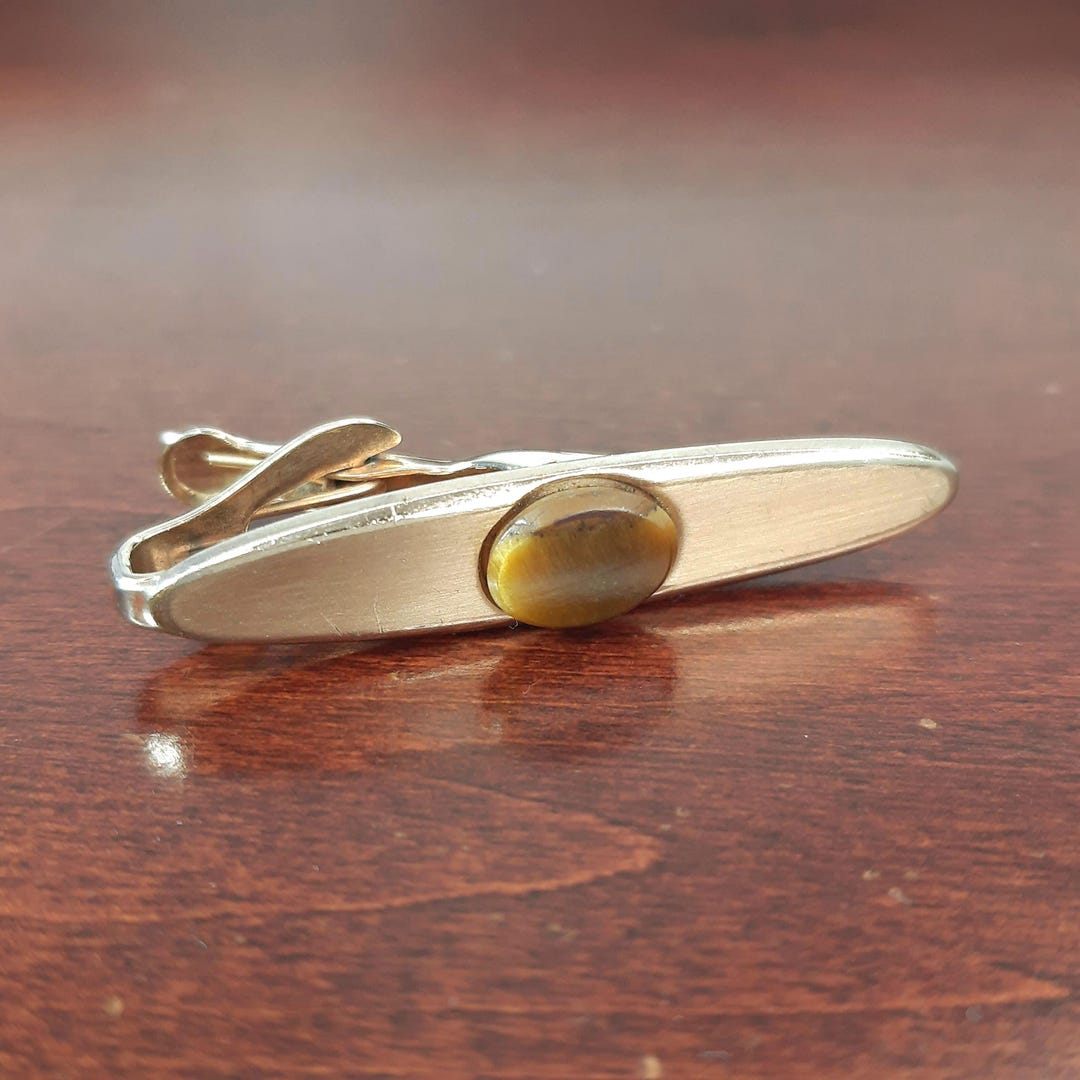Vintage Tigerseye Tie Clip, 1960's Suit Accessory, Genuine Tiger’s Eye ...