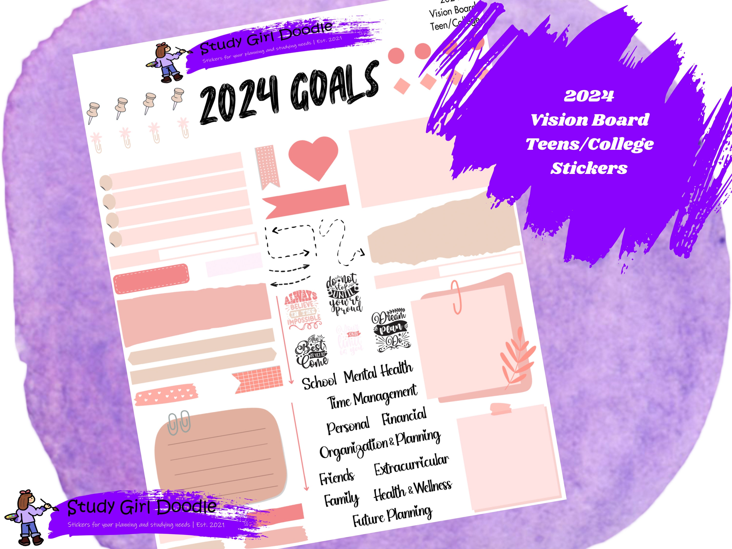 2024 Vision Board Stickers Journaling Stickers Goal Setting Stickers ...