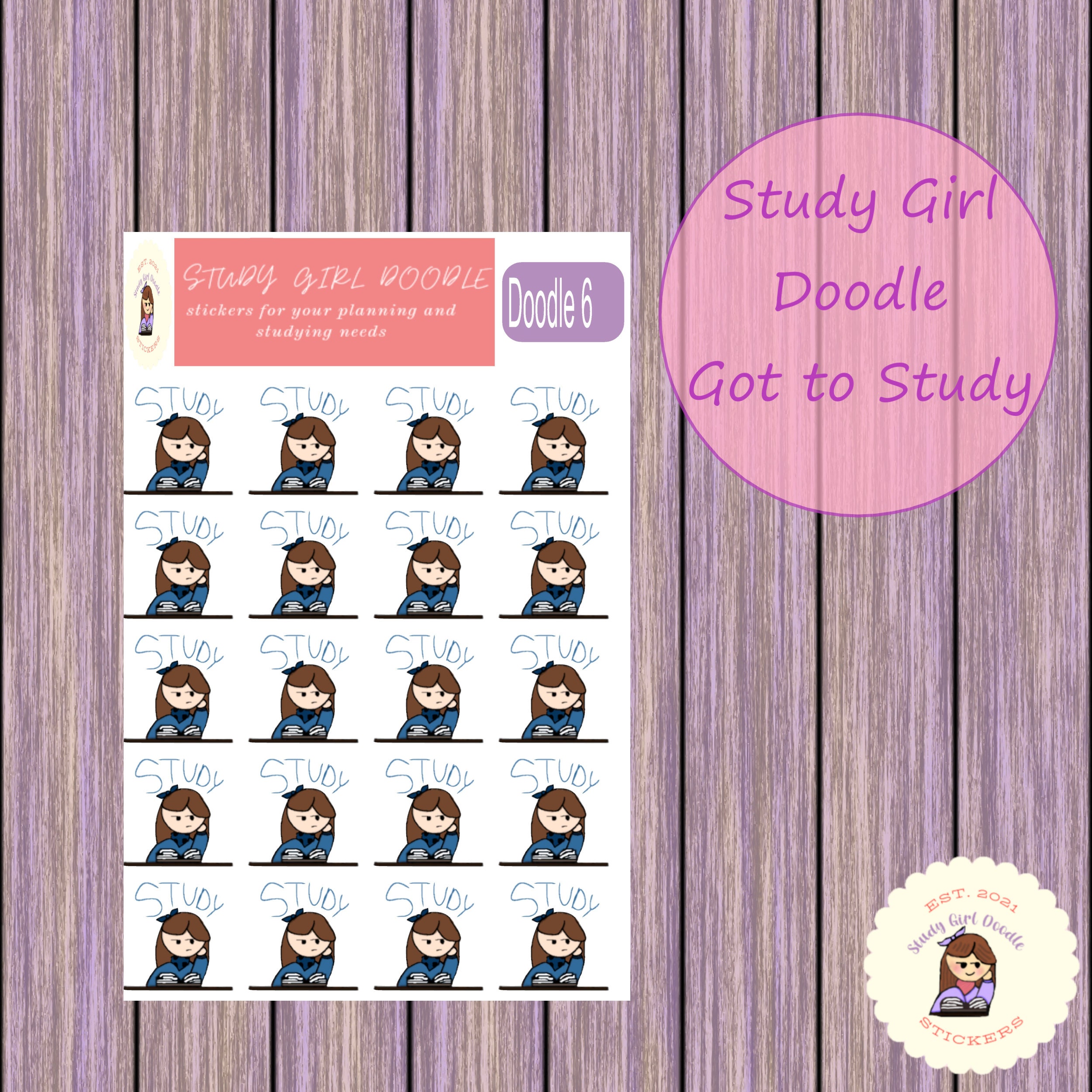 Study Girl Doodle Stickers Got to Study-College and School - Etsy España