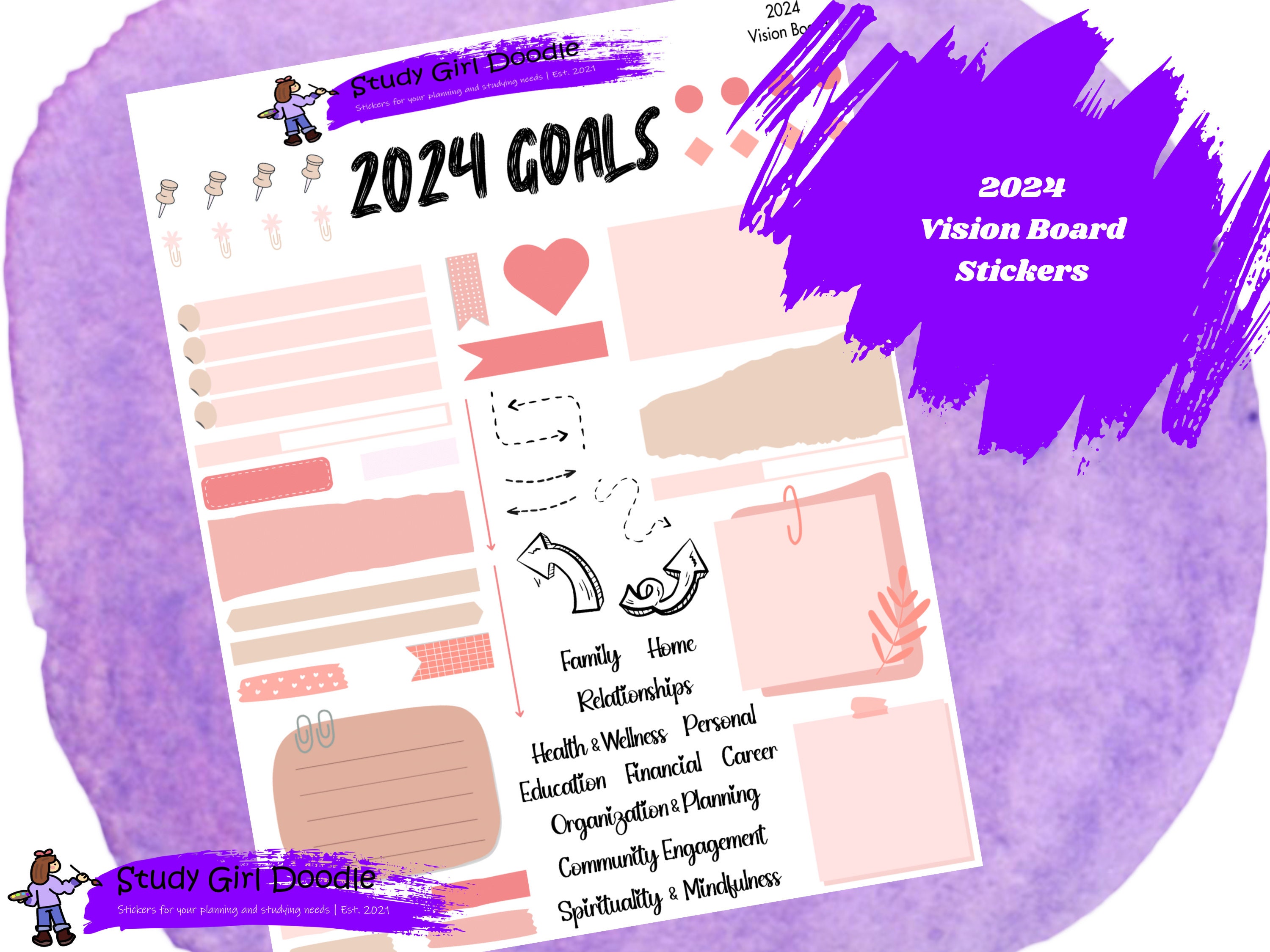 2024 Vision Board Stickers Journaling Stickers Goal Setting Stickers ...