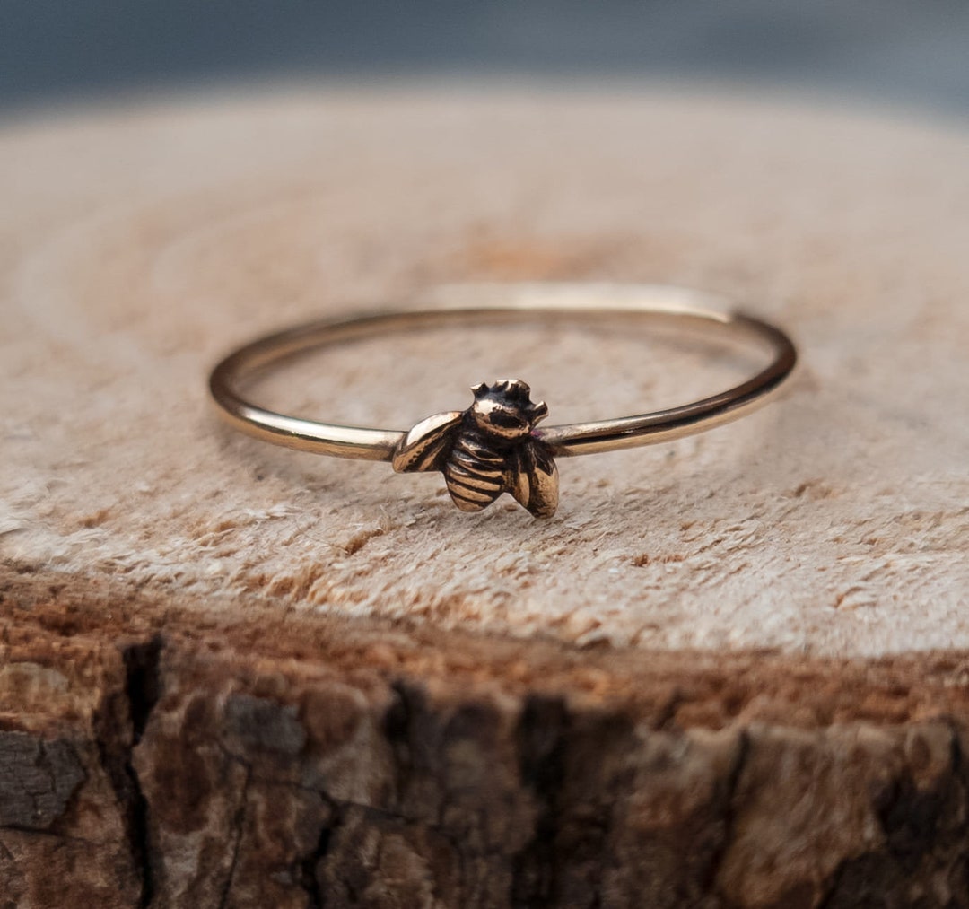 9ct Gold Bee Ring. Golden Bee. Size Made to Order. Gift for Her. Dainty ...