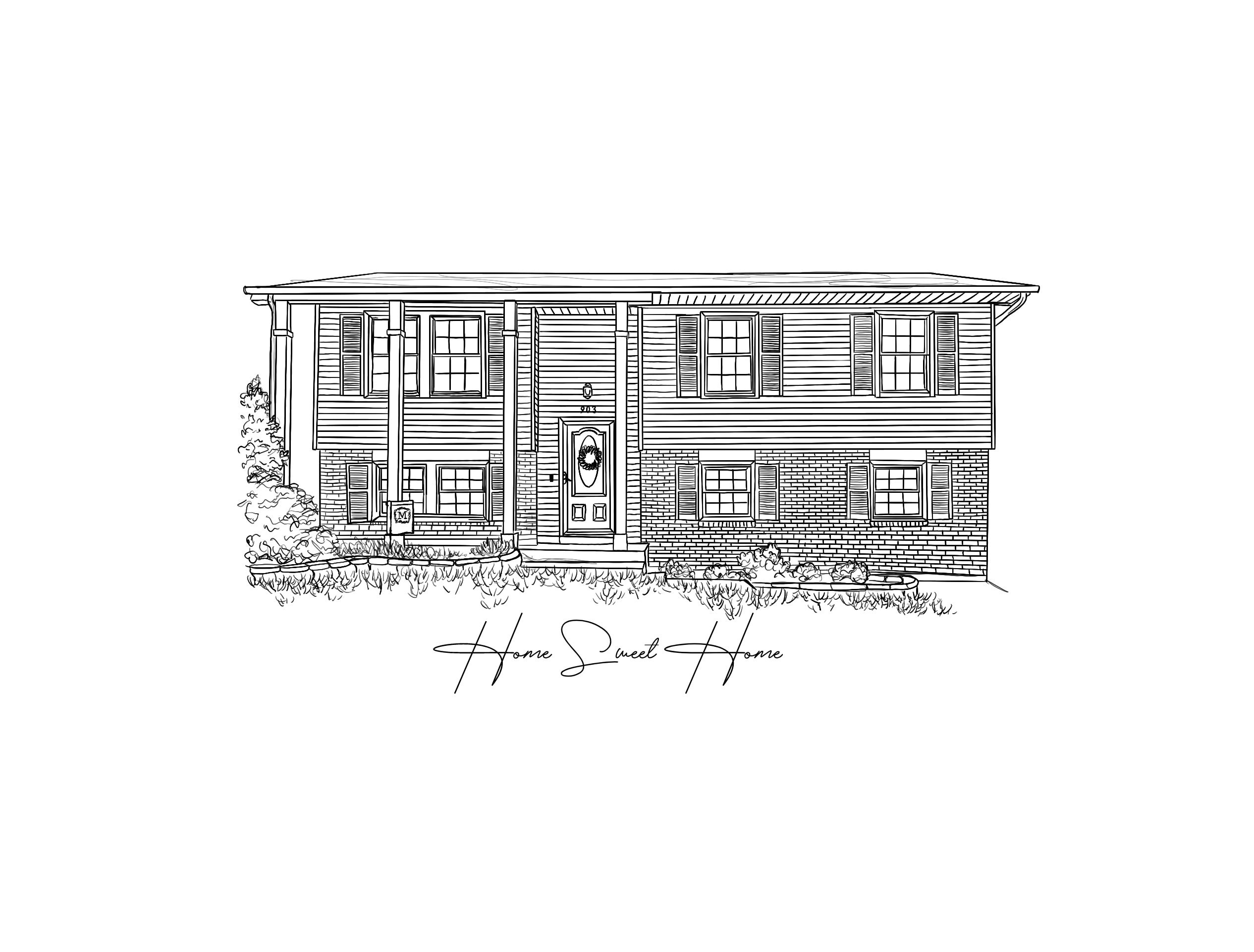 Digital Download - Customizable House Drawing, Digitally Hand-drawn ...
