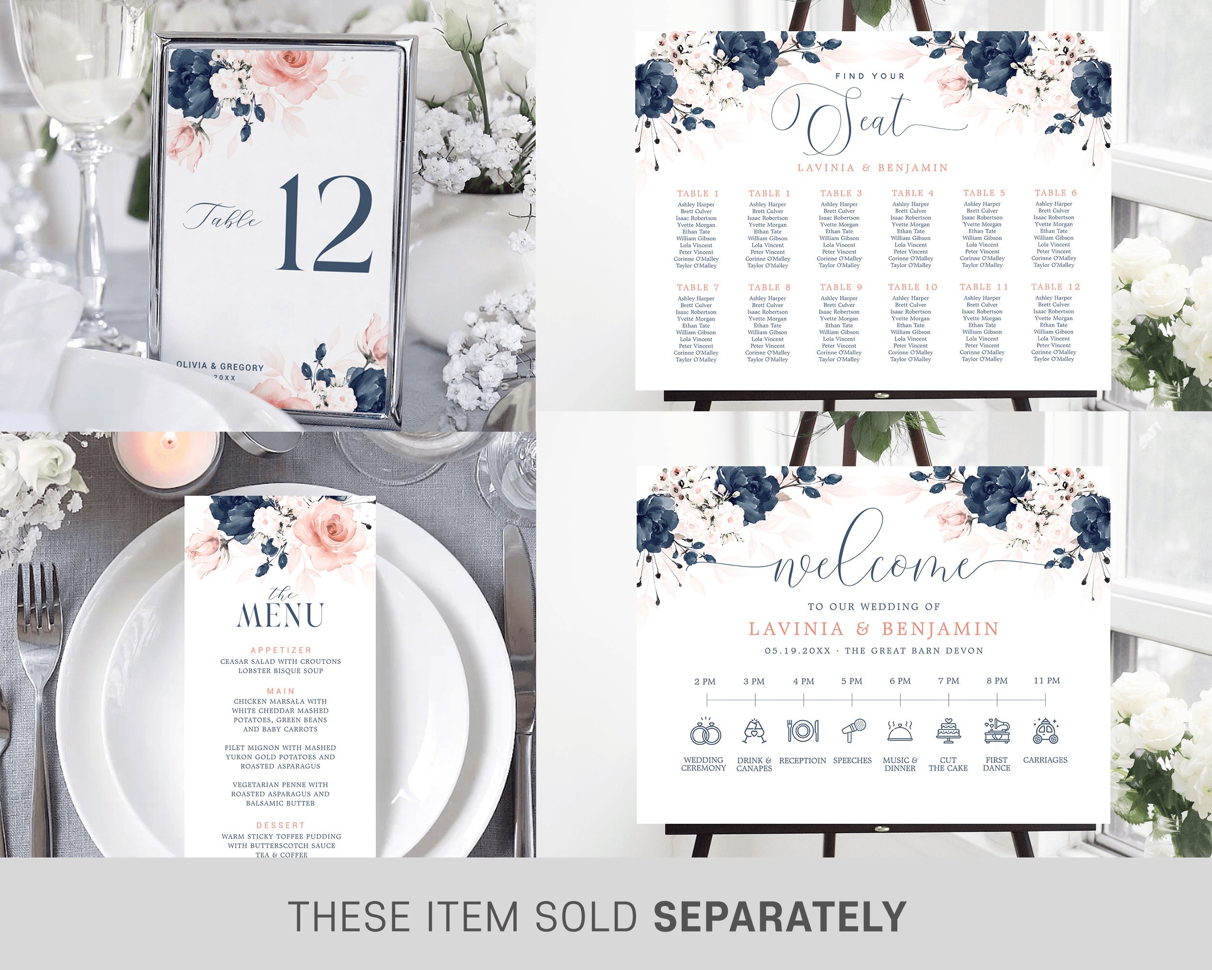 Wedding Timeline Sign Navy Blue and Blush Pink Floral Sign - Etsy