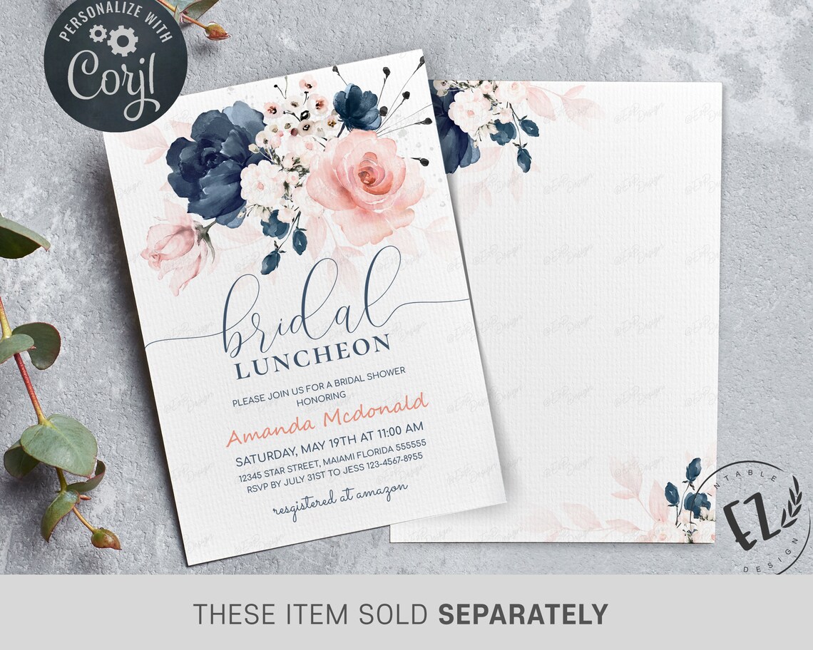 Navy Blue and Blush Pink Floral Welcome Sign Template, Floral Printale ...