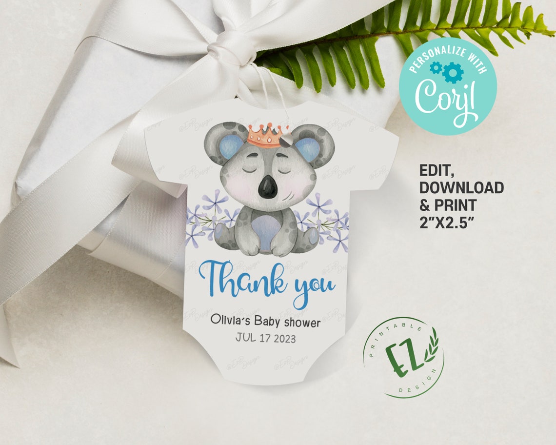 Koala Baby Shower Favor Tags Boy Thank You Tags Editable - Etsy