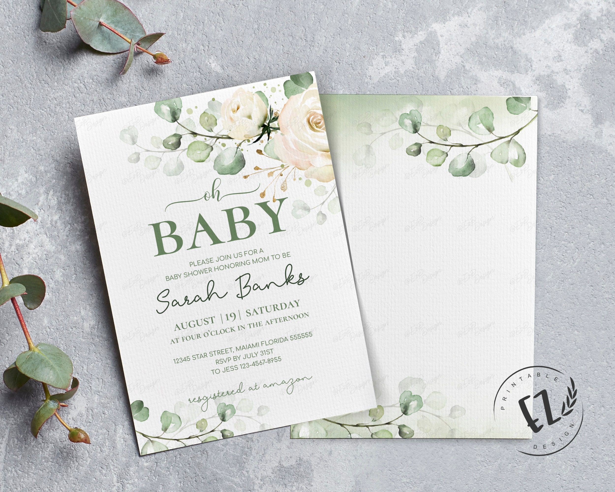 Greenery Baby Shower Invitation Set Elegant Rose Baby Shower - Etsy