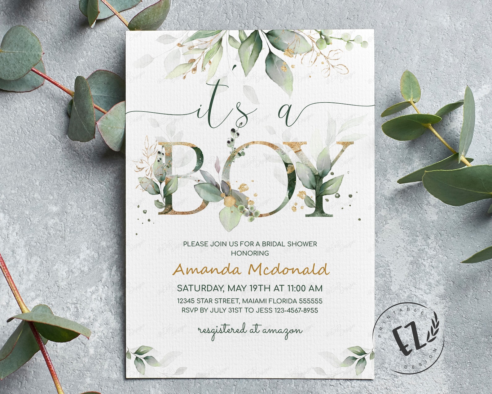 Greenery Baby Shower Invitation It's a Boy Baby Shower - Etsy