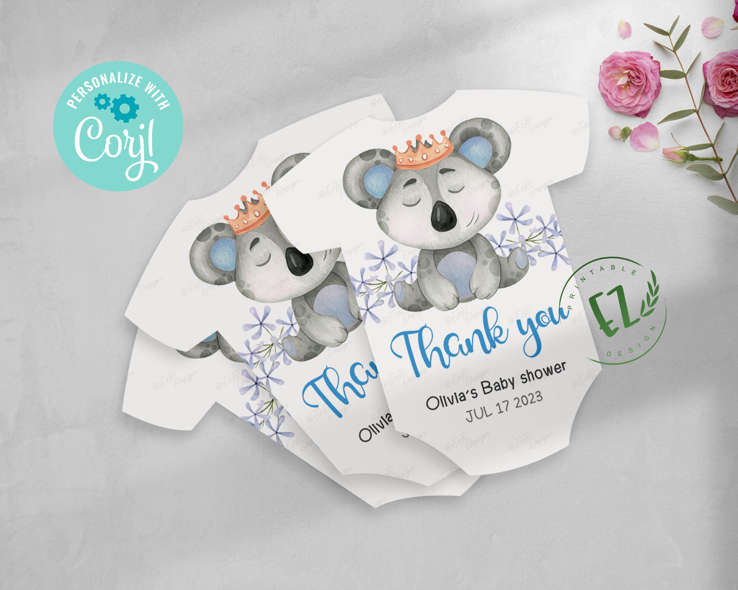 Koala Baby Shower Favor Tags Boy Thank You Tags Editable - Etsy