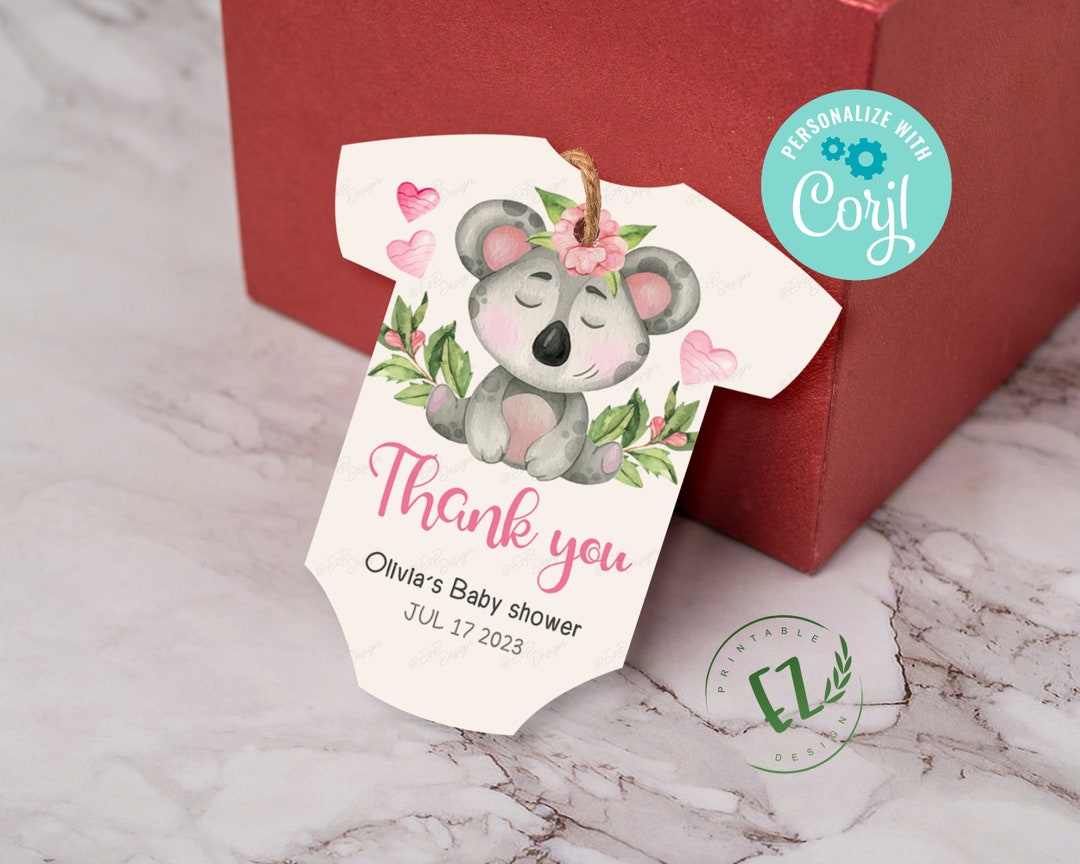 Koala Baby Shower Favor Tags, Thank You Tags, Editable Baby Shower ...
