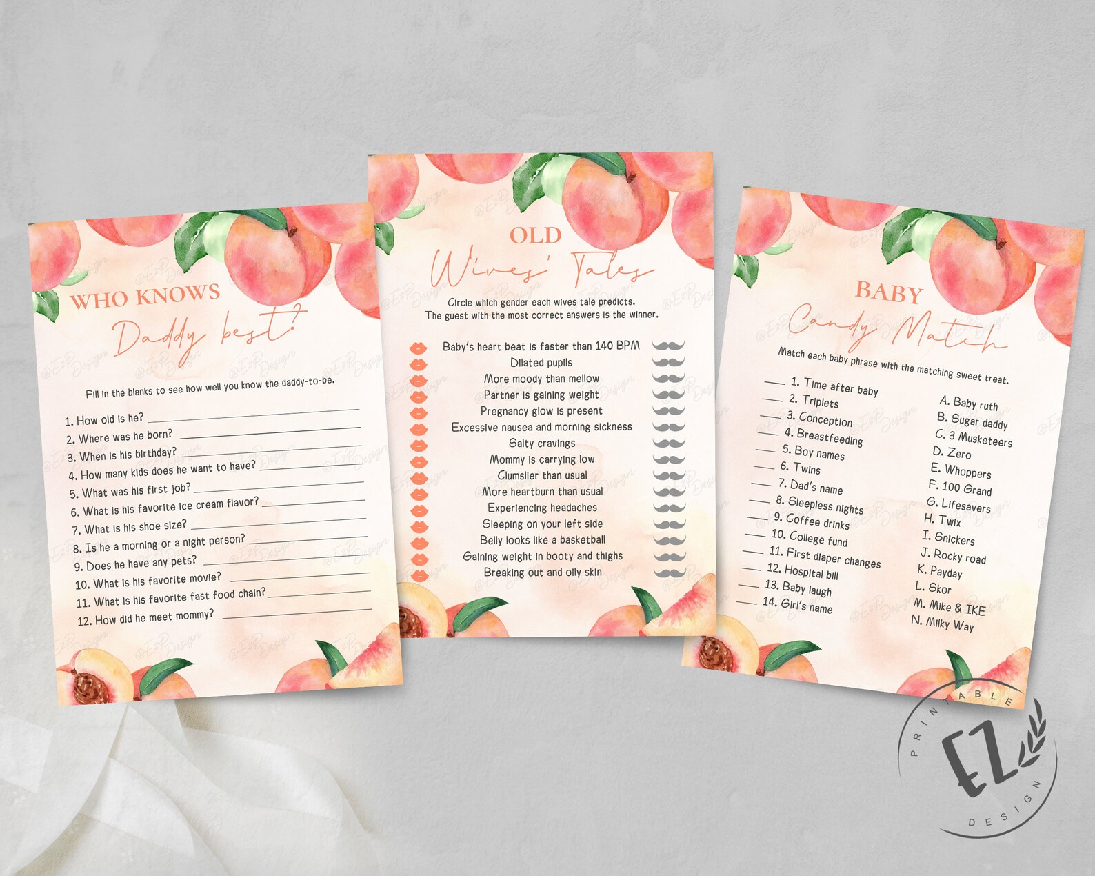 Peach Baby Shower Game BUNDLE Game Activity 30 Editable Game - Etsy