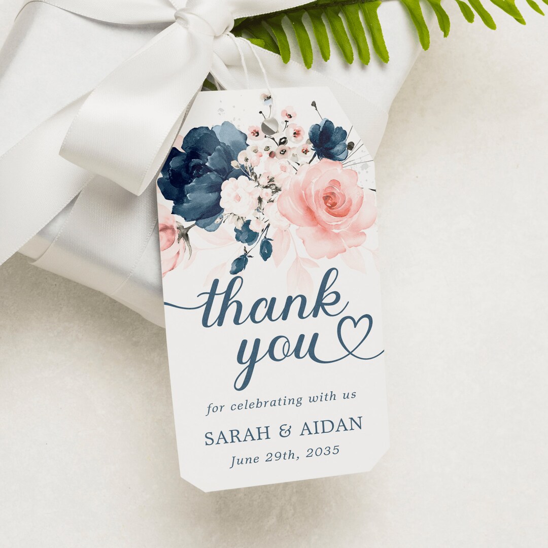 Navy Blue and Blush Pink Gift Tags, Editable Thank You Favor Tags ...