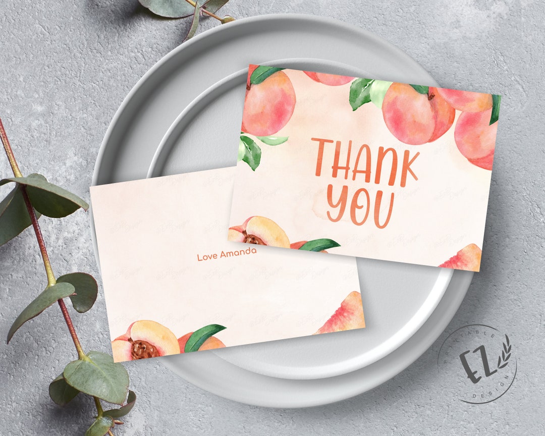 Peach Thank You Card, Printable Thank You Card, Editable Template - Etsy