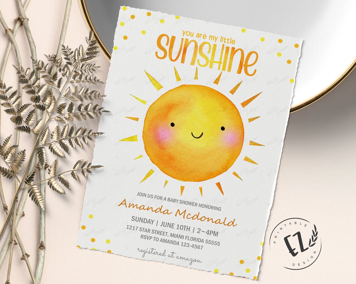 Sunshine Baby Shower Invitation, Little Sunshine, Editable Template - Etsy