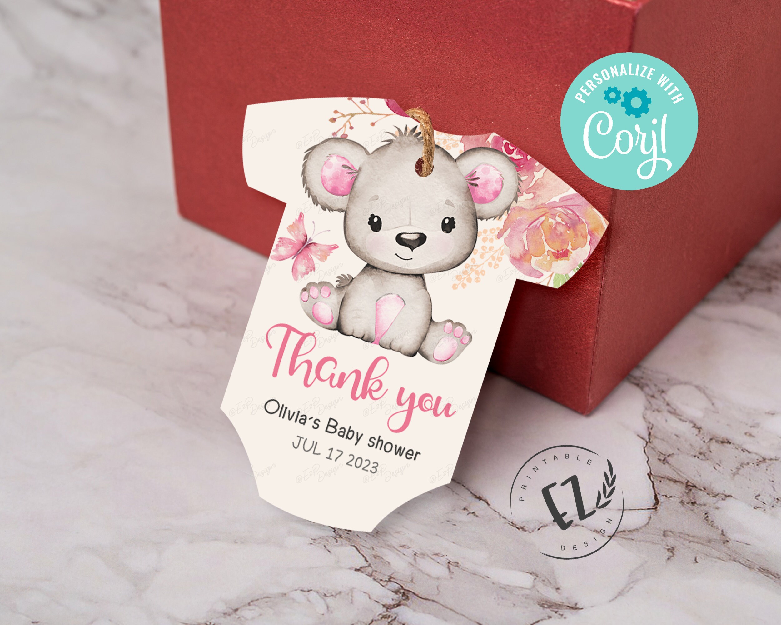 Teddy Bear baby shower favor tags Thank you tags editable | Etsy