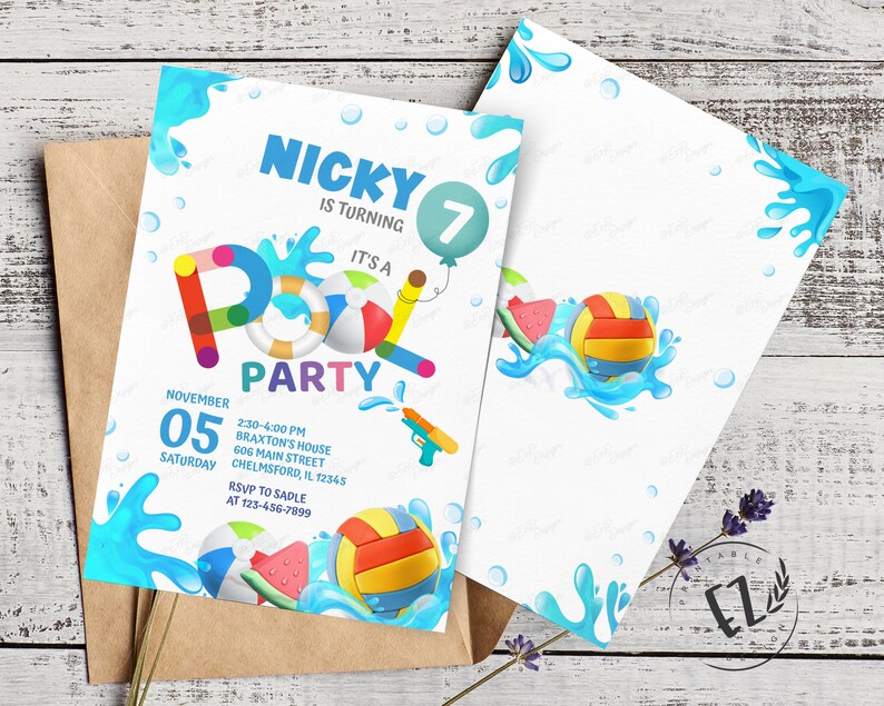 Pool Party Birthday Invitation Splash Boy Birthday | Etsy