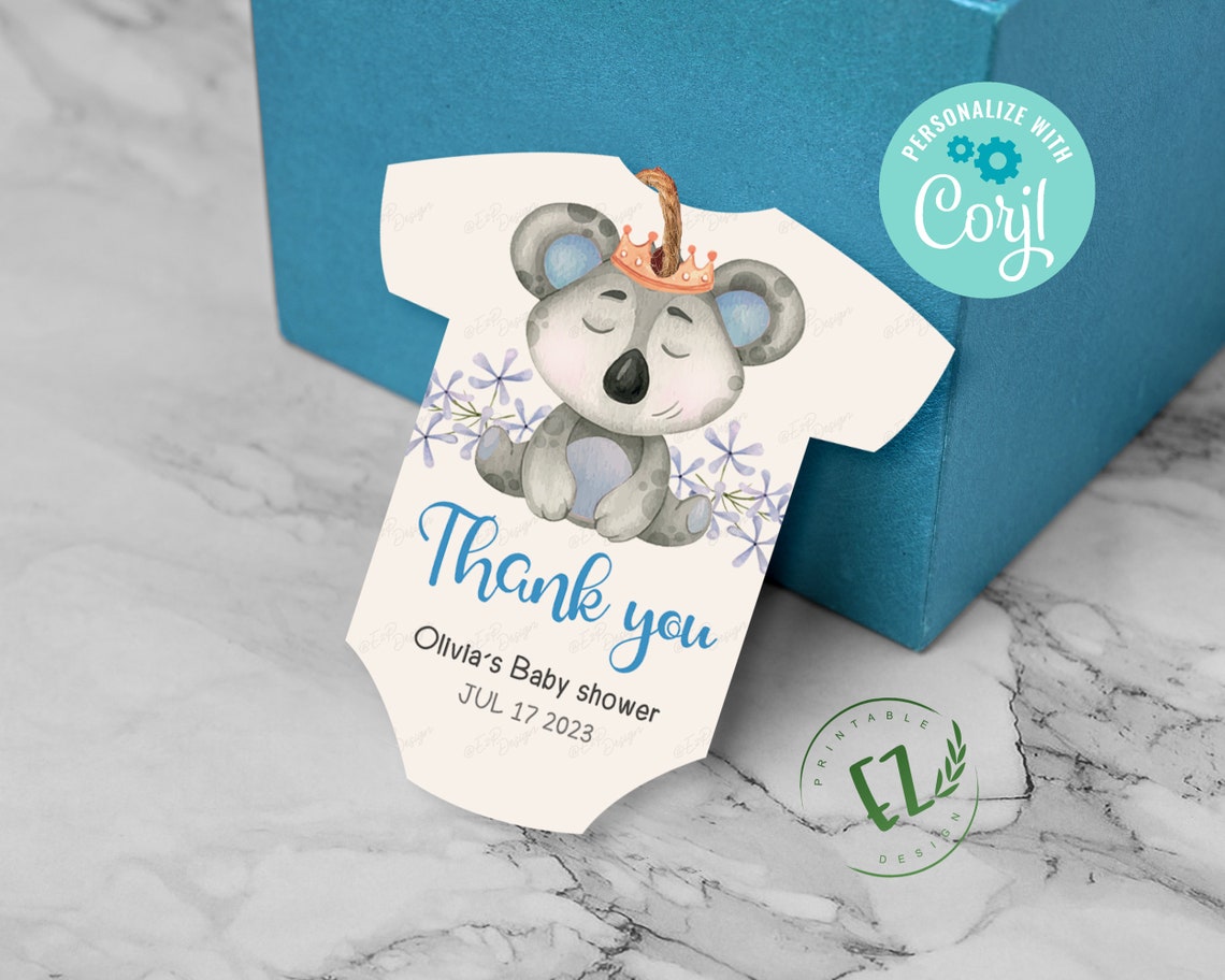 Koala Baby Shower Favor Tags Boy Thank You Tags Editable - Etsy